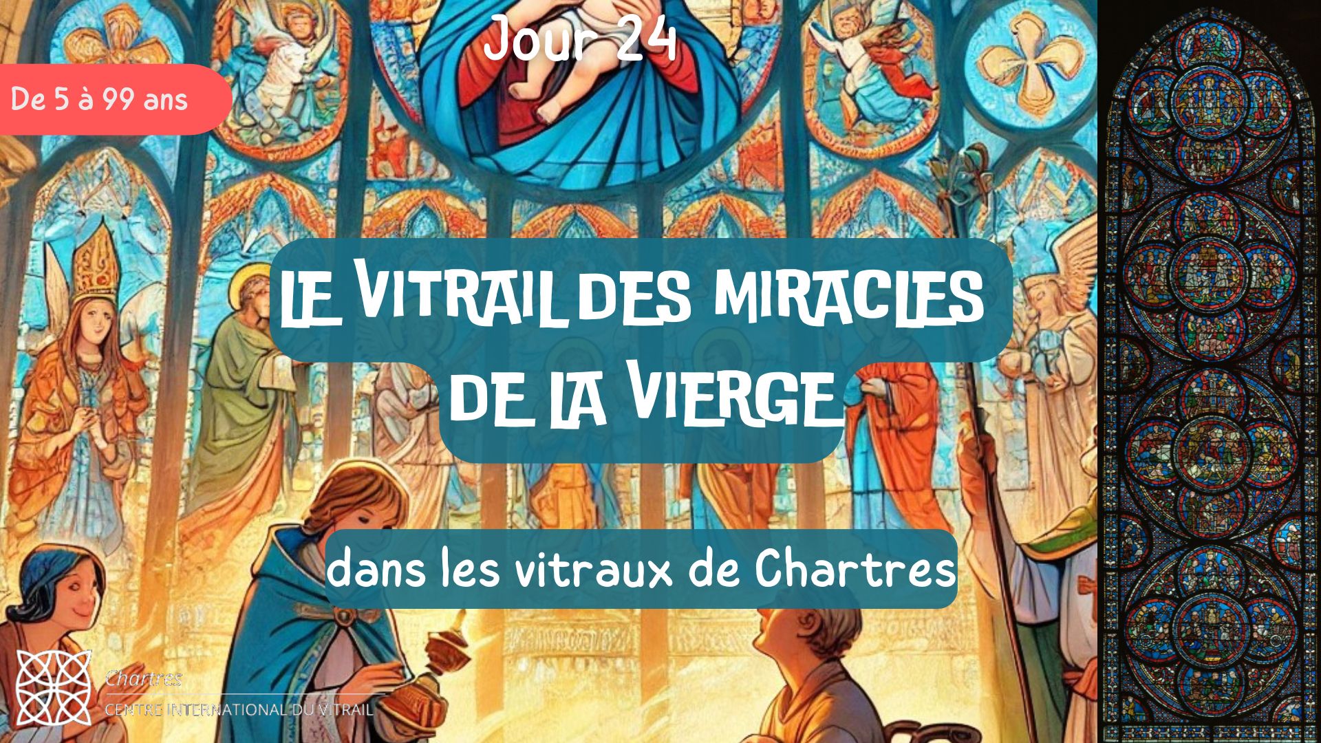 Vitrail des miracles de la Vierge Marie de la cathédrale de Chartres